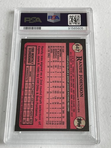 MINT CONDITION RANDY JOHNSON ROOKIE CARD! PSA 9! 1989 Topps #647 HOF ...