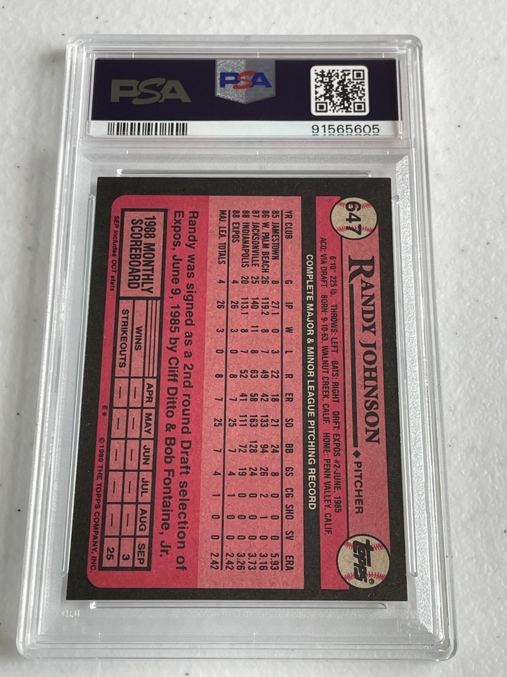 MINT CONDITION RANDY JOHNSON ROOKIE CARD! PSA 9! 1989 Topps #647 HOF ...