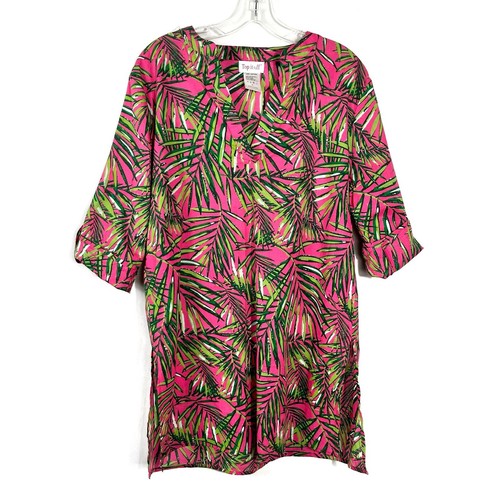 Top It Off Hot Pink Palm Tree Floral Lightweight Tunic Length V-Neck ...