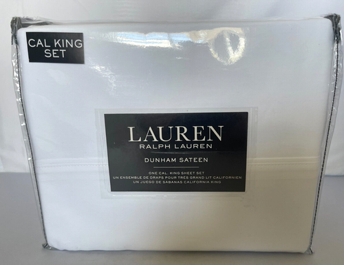 RALPH LAUREN Dunham Sateen CAL KING 4 PC Solid White Sheet Set 100% ...