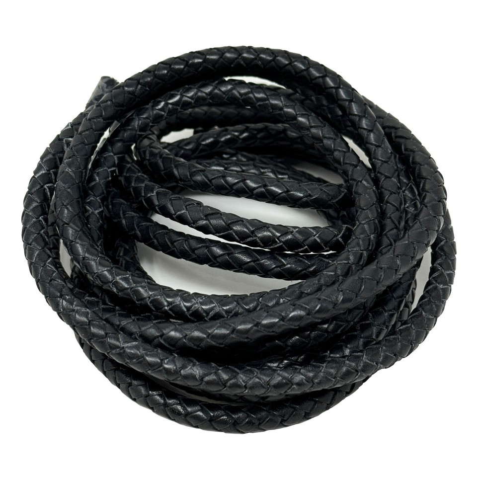 Round Braided Leather Cord, 6mm - Folded Bolo Genuine Leather Strap 1.1 ...