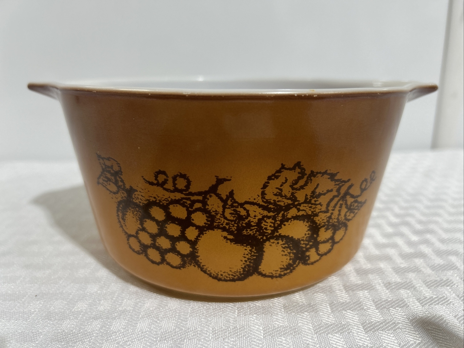 PYREX 1 Qt Round Casserole Dish OLD ORCHARD Fruit Gold Brown #473 1 ...
