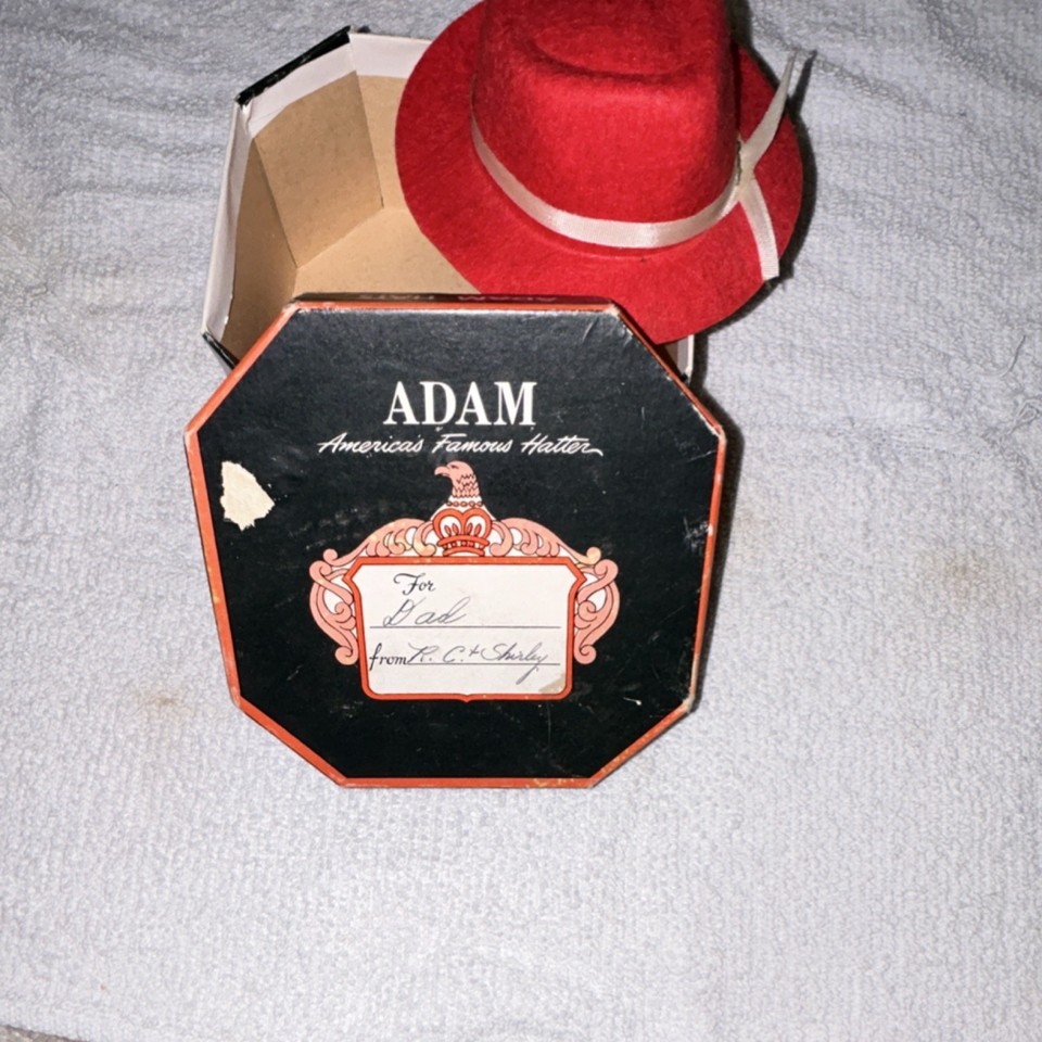 Adam Vintage Hat Box with Red Hat, Black Beige Accents | eBay