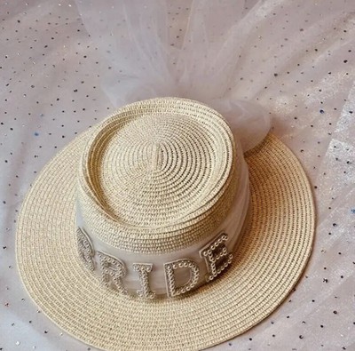 Bride Hat Summer Beach Pool Wedding Hen Party Bachelorette tulle veil ...