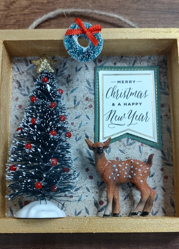 Handmade Diorama Christmas Ornament Shelf Sitter Sign Wreath Deer Tree ...