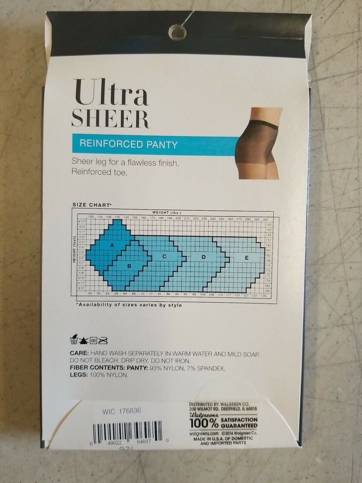 West Loop Ultra Sheer Nylon Spandex Pantyhose, 176836 Jet Black, Size B ...