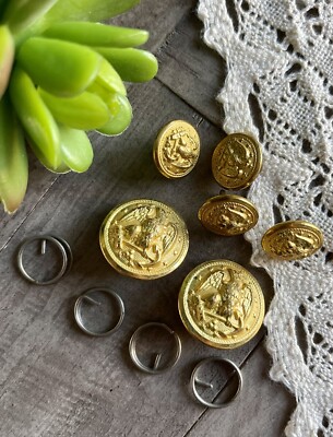 VINTAGE WATERBURY BUTTON CO GOLD TONE BUTTONS NAVY MILITARY EAGLE ...