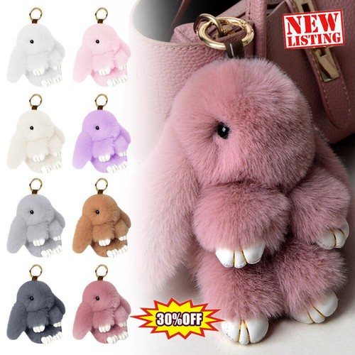 Adorable Fur Bunny Fluffy Rabbit Plush Toy Keyring Bag Charm Pendant ...