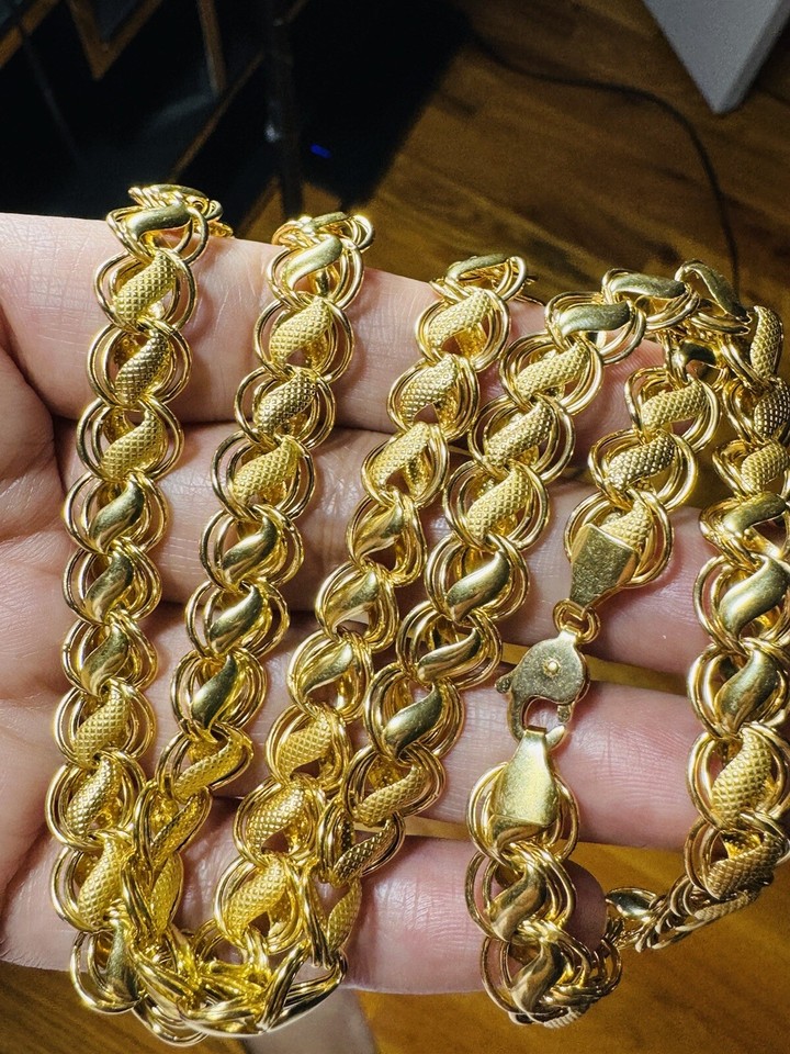 18Carat 750 Saudi Dubai Gold Damascus Chain Necklace 24/24.5” Long 10mm ...