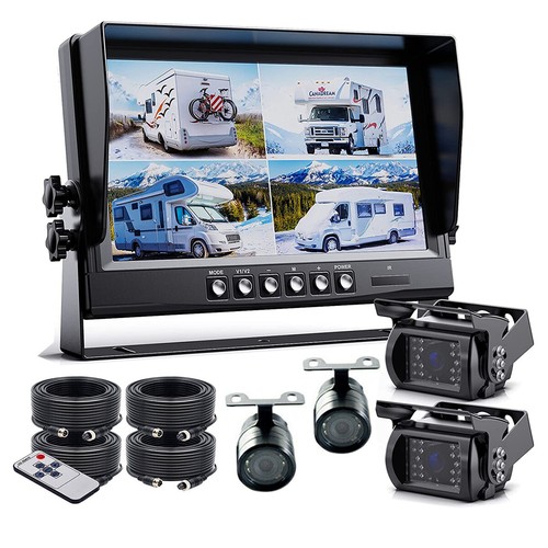 9" Quad Monitor Screen Backup CCD Rear View Camera System 12-24V Truck ...