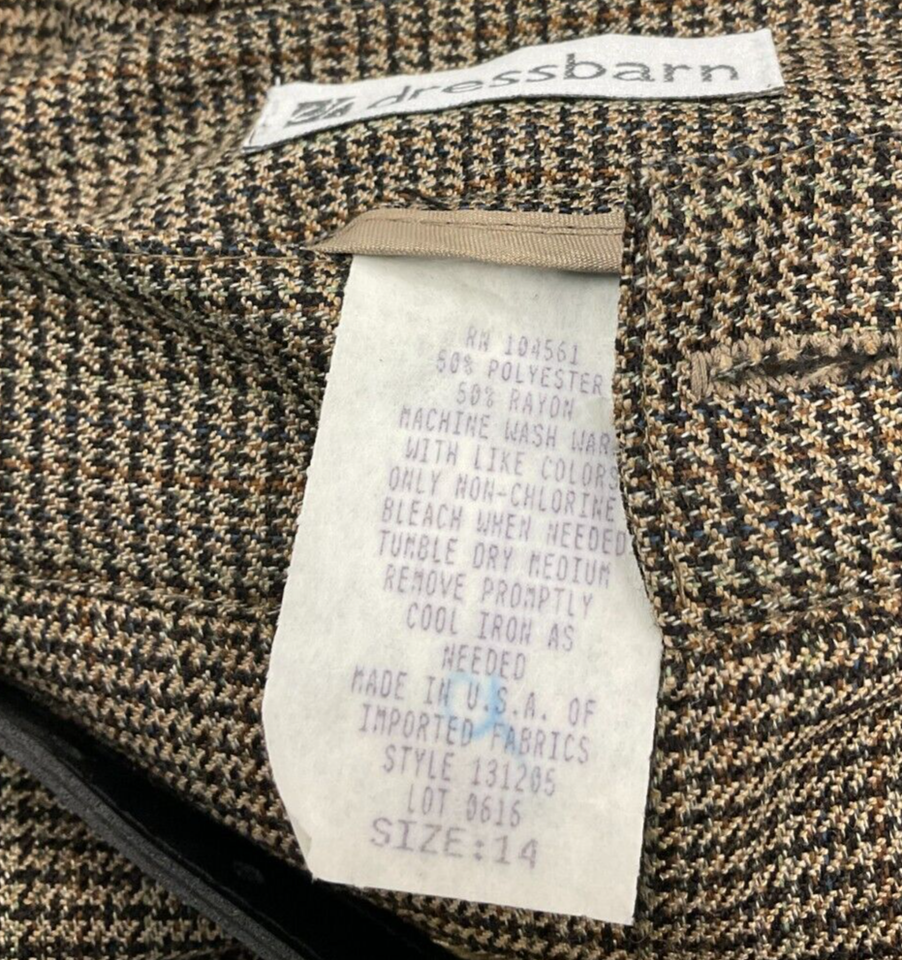 DRESS BARN - DARK BROWN-CAMEL-RUST PLAID PANTS, FRONT ZIP W/BROWN BELT ...
