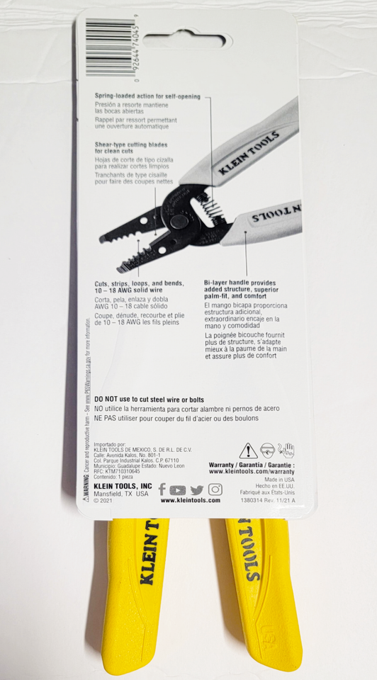 Klein Tools 11045 Wire Stripper/Cutter (10-18 AWG) CUTS / LOOPS ...