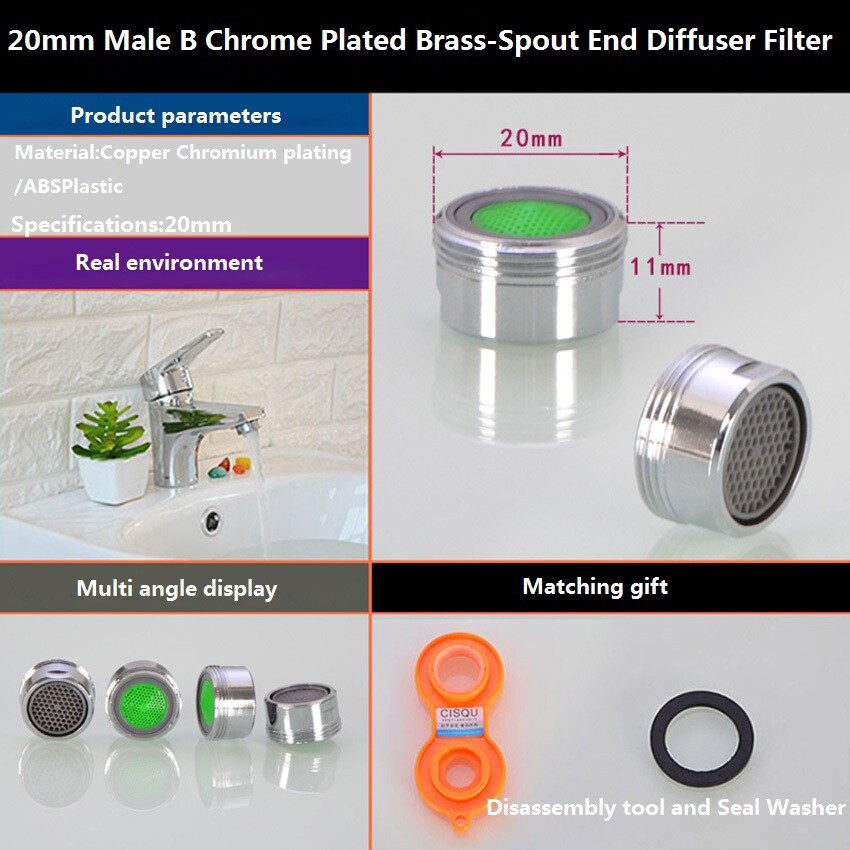 Tap Aerator Male Female Chrome Plated Brass-Spout End Diffuser Filter ...