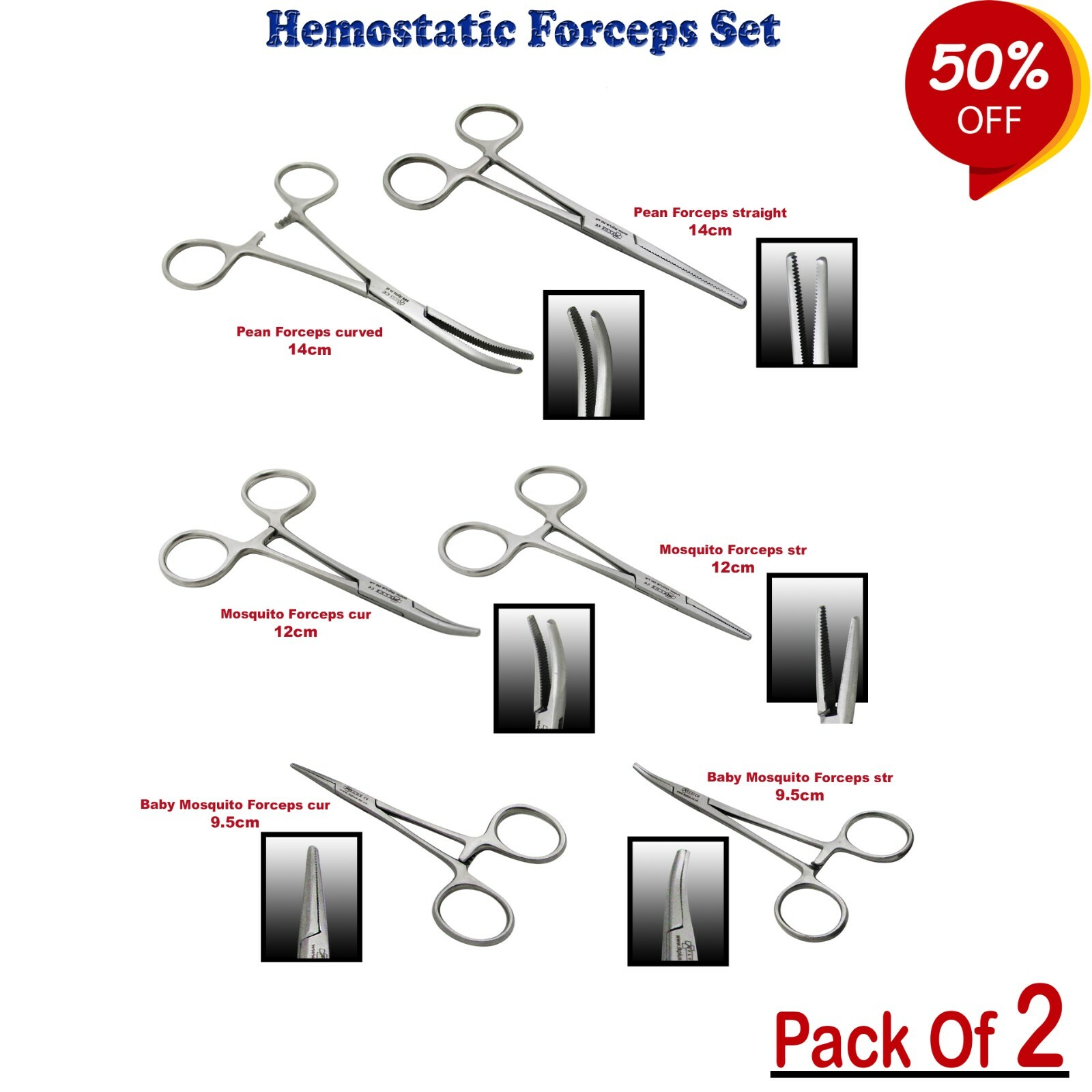 PACK OF 2 Surgical Hemostats Laboratory Forceps set interlocking teeth ...