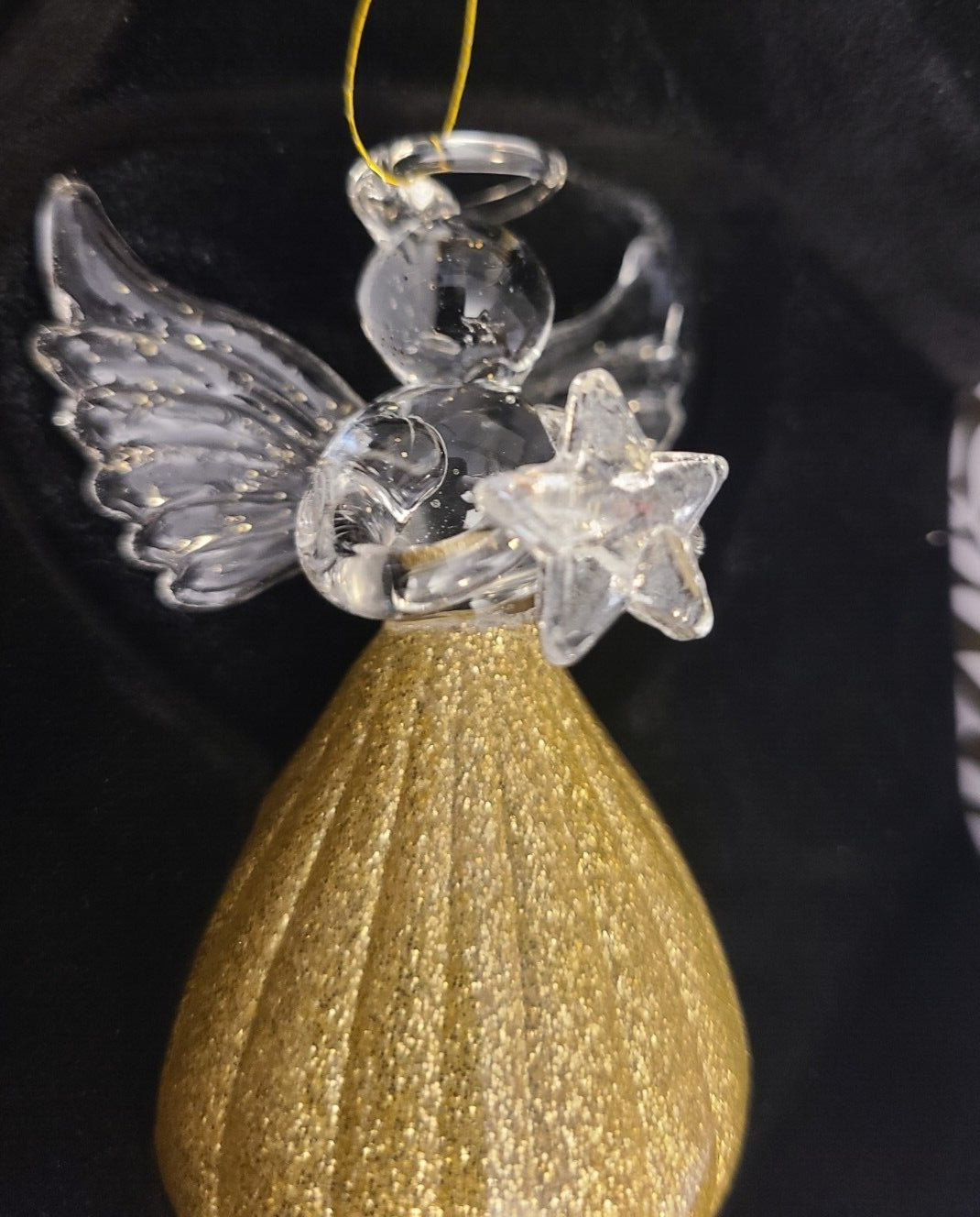 Blown Clear Glass Angel Christmas Ornament Gold Bell Shape Dress with ...
