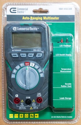 COMMERCIAL ELECTRIC Auto-Ranging Digital Multimeter w/ Temperature ...