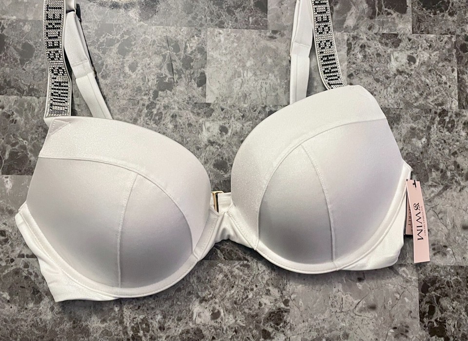 NWT VICTORIA'S SECRET 34DD WHITE SILVER SHINE STRAP SEXY TEE PUSH UP ...