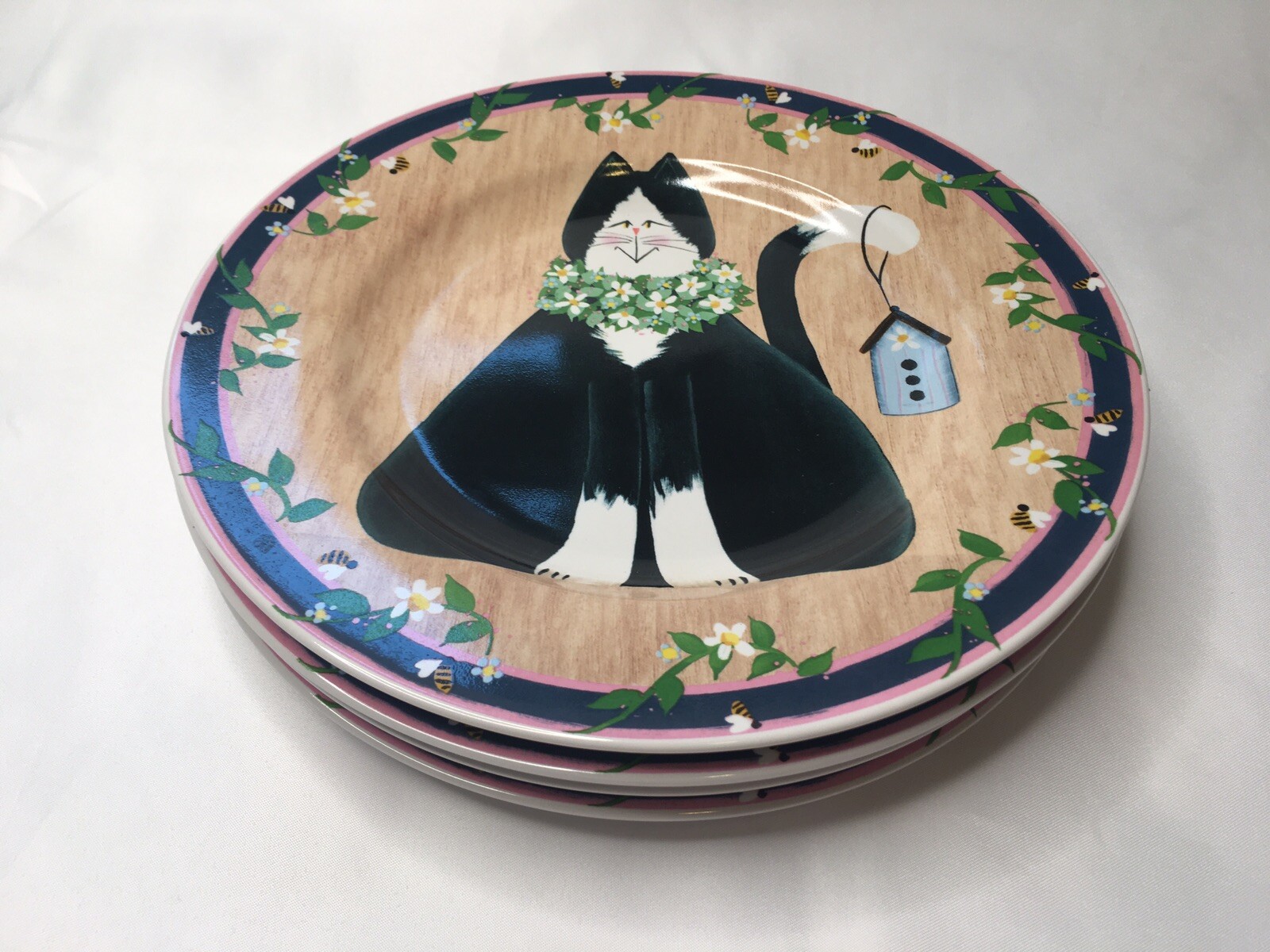 Set of 4 Garden Cats by Sakura Fiddlestix Stoneware Salad Plates 8-1/4 ...