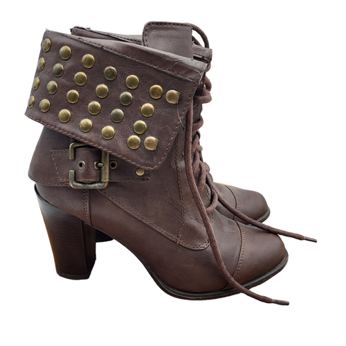 Limelight Ankle Boots Womens 8 Brown Colton Booties Metal Studs Heels ...