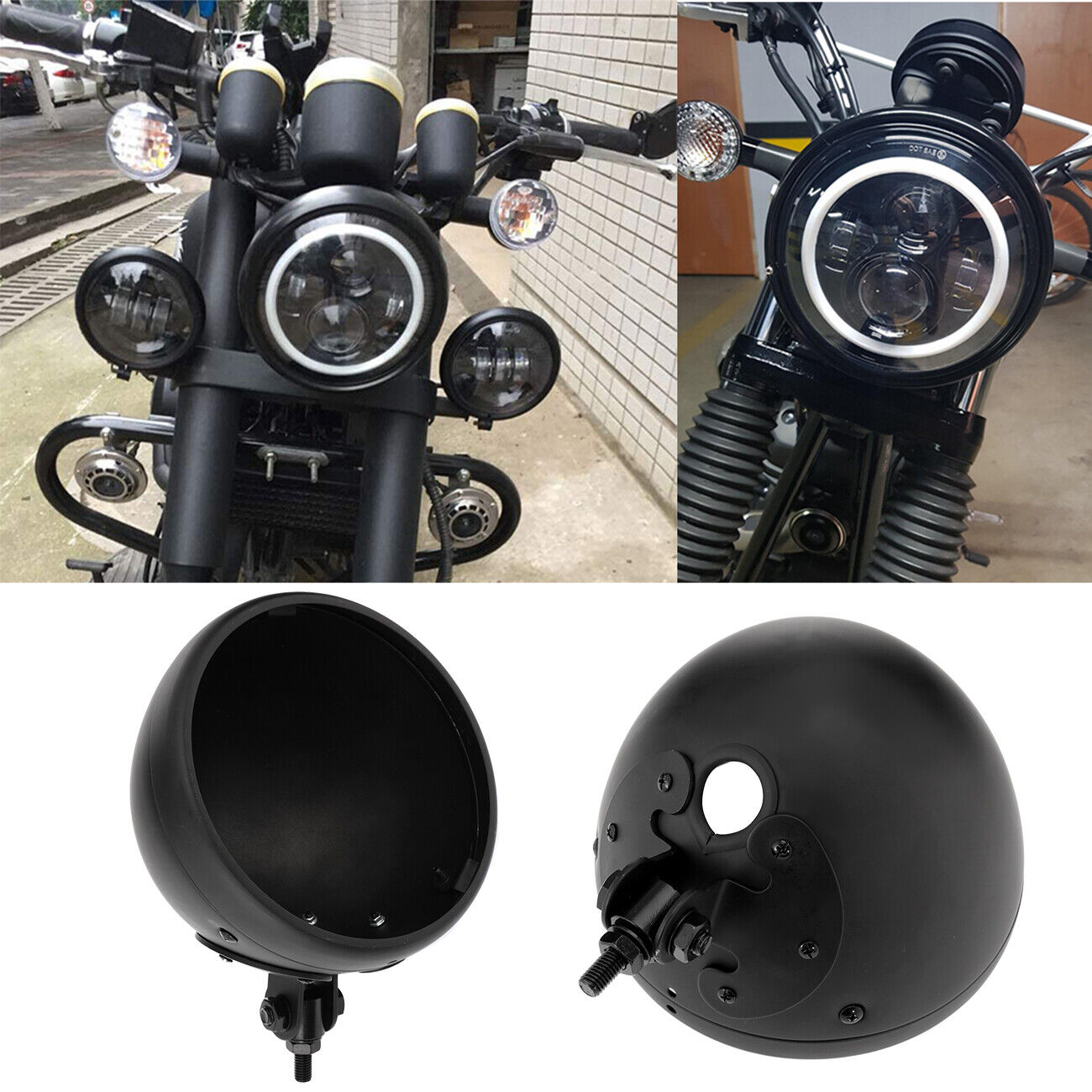 7inch Motorcycle Headlight Mounting Housing Light Bulb Bucket For ...
