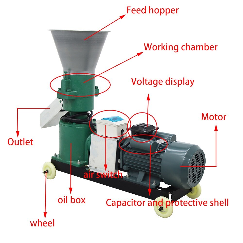 2mm&5mm Dies 2 Rollers Feed Pellet Mill Machine Pelletizer 220V 150KG/H ...