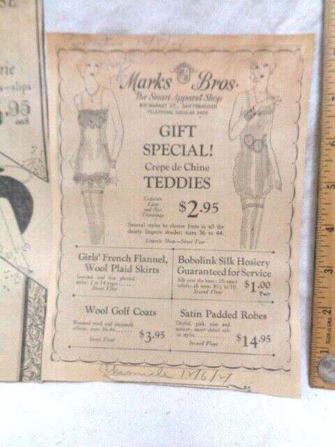 Vintage Ad 1928 S.F. (5) lot 1920s Step-ins Undergarment TEDDIES ...