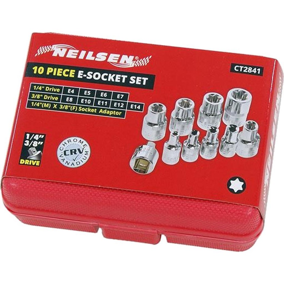 Neilsen 10pc E Torx Socket Set Female Star Bit External Hex Torque E4 ...