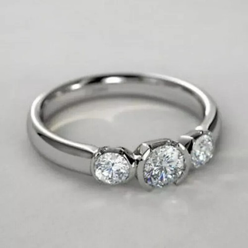 Three Stone Half Bezel Wedding Ring 14K White Gold Over 1.7 Ct ...