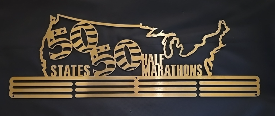 50 States 50 Half Marathons - Medal Hanger Holder Display Rack "Silver ...