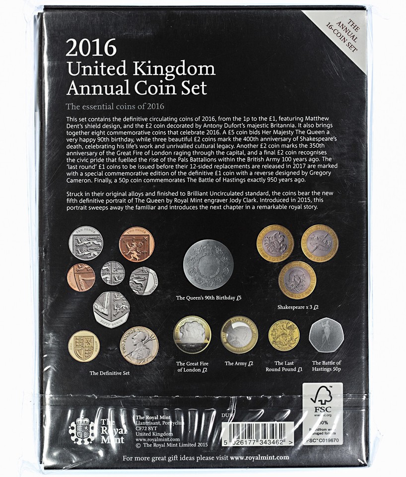 2016 United Kingdom Annual 16 Coin Set ~ Factory Sealed ~ Royal Mint ...