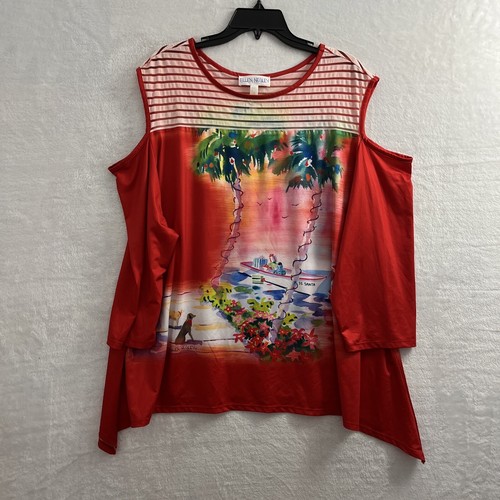 Ellen Negley Art & Soul Blouse Top Womans 3XL Christmas Red Cold ...