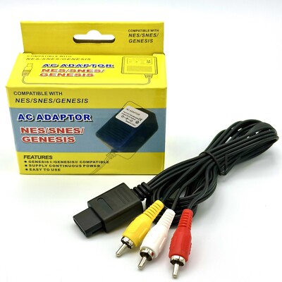 Super Nintendo SNES AV RCA Video Cable & Power Supply Adapter Cord ...