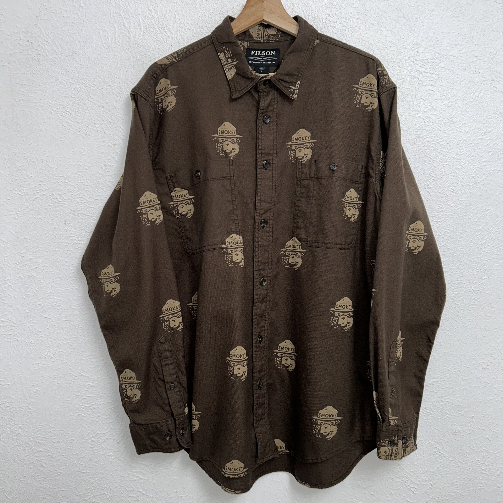 Filson x Smokey The Bear Button Up Brown Shirt Long S… - Gem