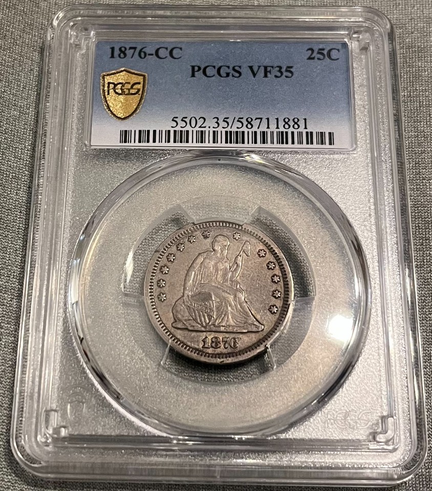 1876 CC Seated Liberty Quarter PCGS VF 35 Choice Original Carson City ...