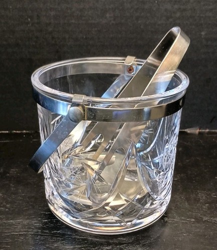 Vintage MCM Crystal Ice Bucket Hobstar Pinwheel Pattern Silver Handle ...