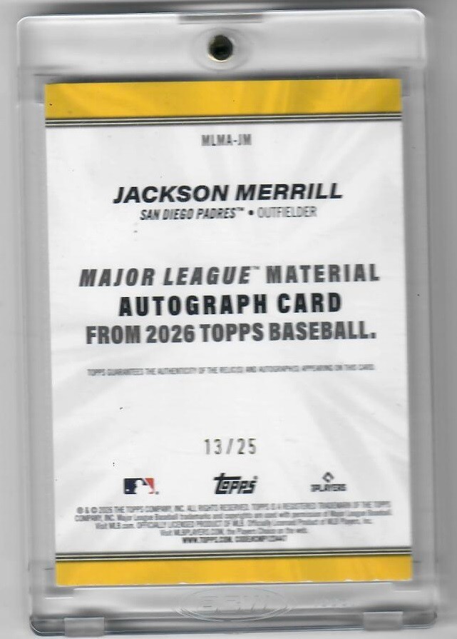 2026 Topps Series 1 JACKSON MERRILL Major League Material Auto Orange ...
