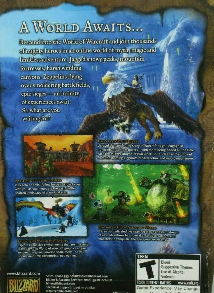 WORLD OF WARCRAFT 6-DISC PC CD-ROM GAME FOR WIN 2000/XP/MAC BLIZZARD ...