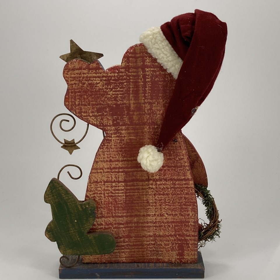 Wooden Craft SANTA CLAUS Standing Jointed Arm w/Star Tree Wreath 18” | eBay