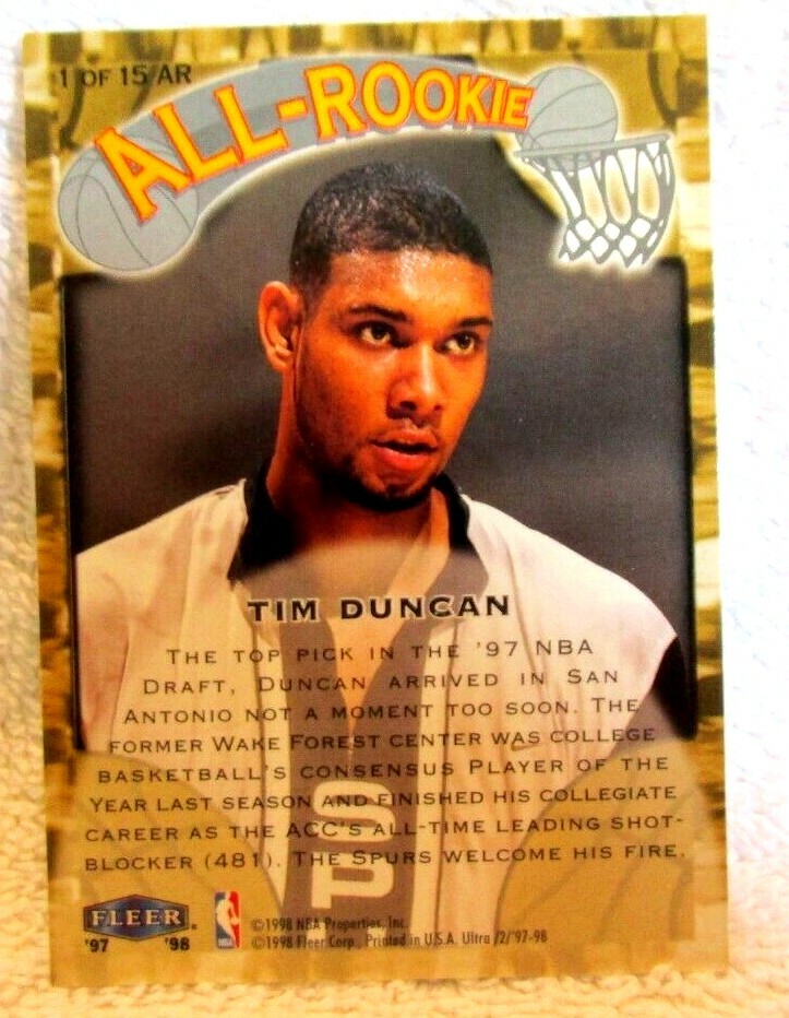 Tim Duncan RC 1997-98 Fleer Ultra All Rookie Dunking Rookie!Spurs RC F ...