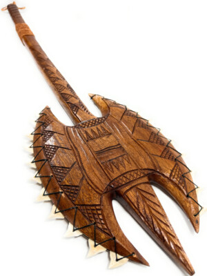 Ultimate Fijian Double Axe Club 40 inch w/ 22 Shark Teeth- Polynesian ...