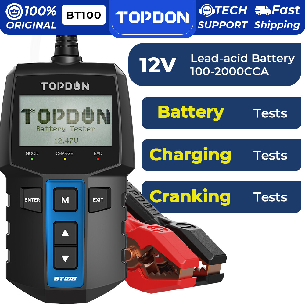 TOPDON BT100 Digital Battery Analyzer 12V Car Battery Load Tester ...