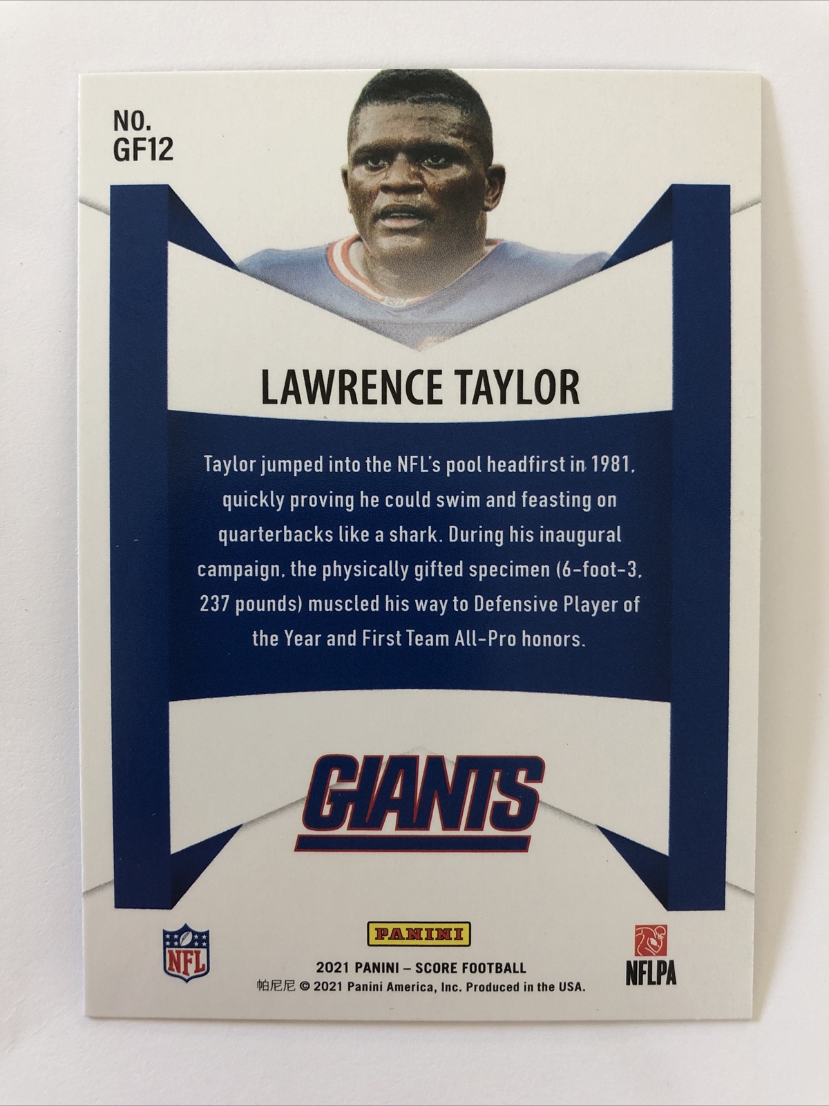 2021 Panini Score Game Face Lawrence Taylor #GF12 New York Giants | eBay