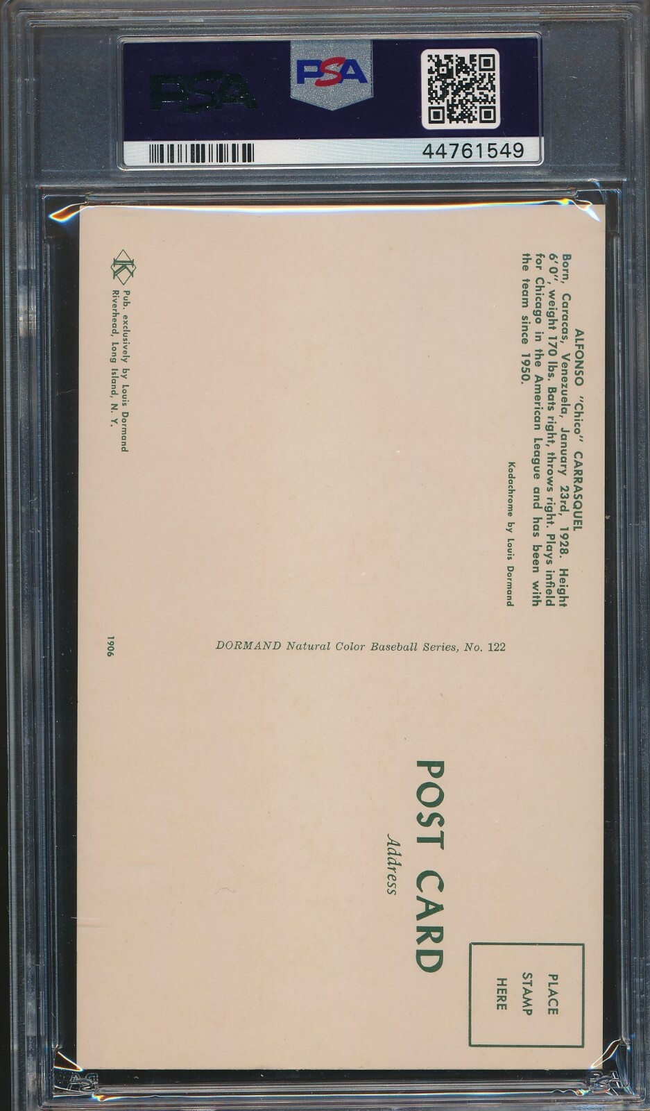 1953-55 Dormand Postcards # 122 Chico Carrasquel EX +PSA 5.5 Chicago ...