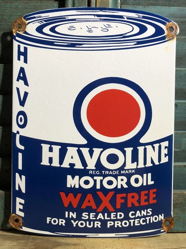 VINTAGE HAVOLINE PORCELAIN SIGN GAS CAN MOTOR OIL STATION PUMP SERVICE ...