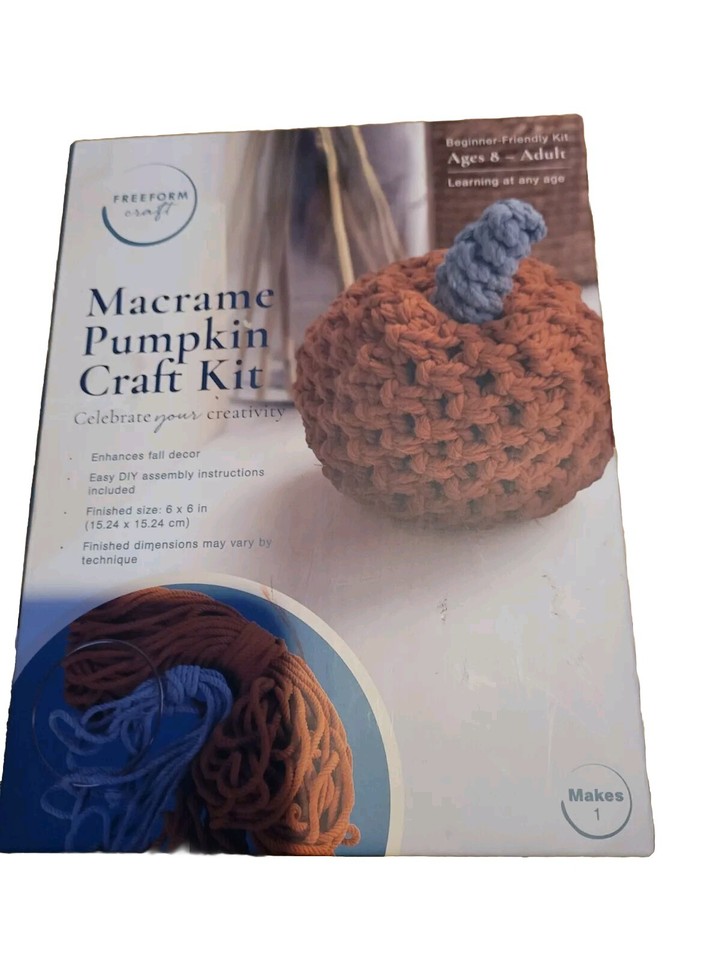 MACRAME Pumpkin Craft Kit by Freeform Craft 6” x 6” Brown Pumpkin **NEW ...