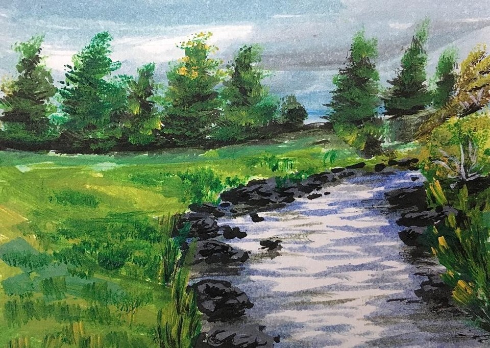 ACEO Original Painting Art Card Acrylic Color Landscape Mini Painting ...