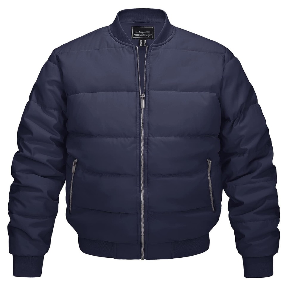Mens Thermal Jacket Windproof Quilted Lined Warm Coat Elastic Cuff Zip ...