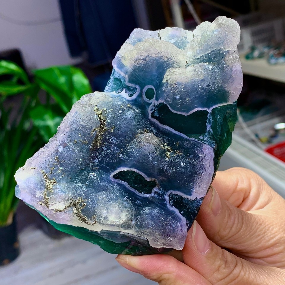 1.31LB Natural transparent purple cubic fluorite mineral sample Inner ...