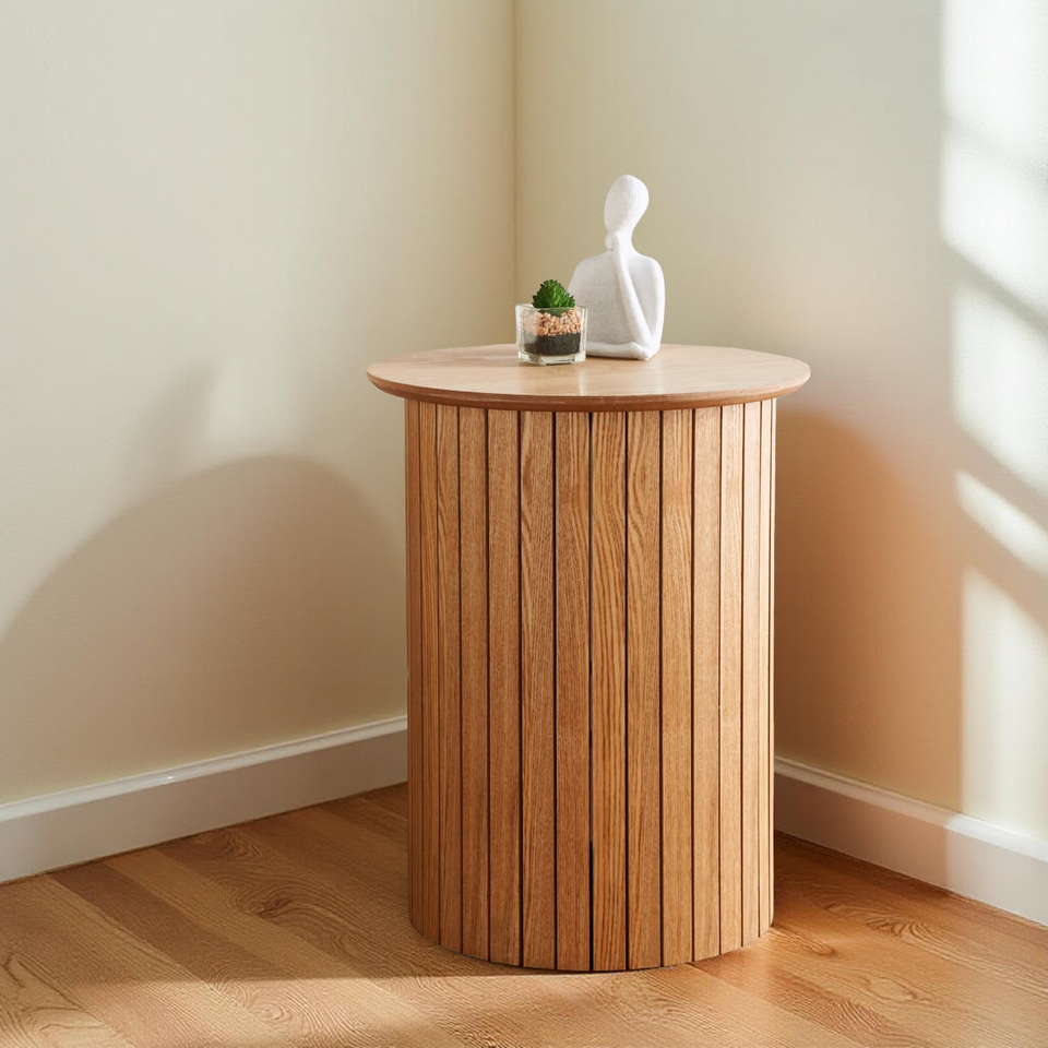 Oak Effect Round Side Table Coffeee Table Panelled Table Home Furniture ...