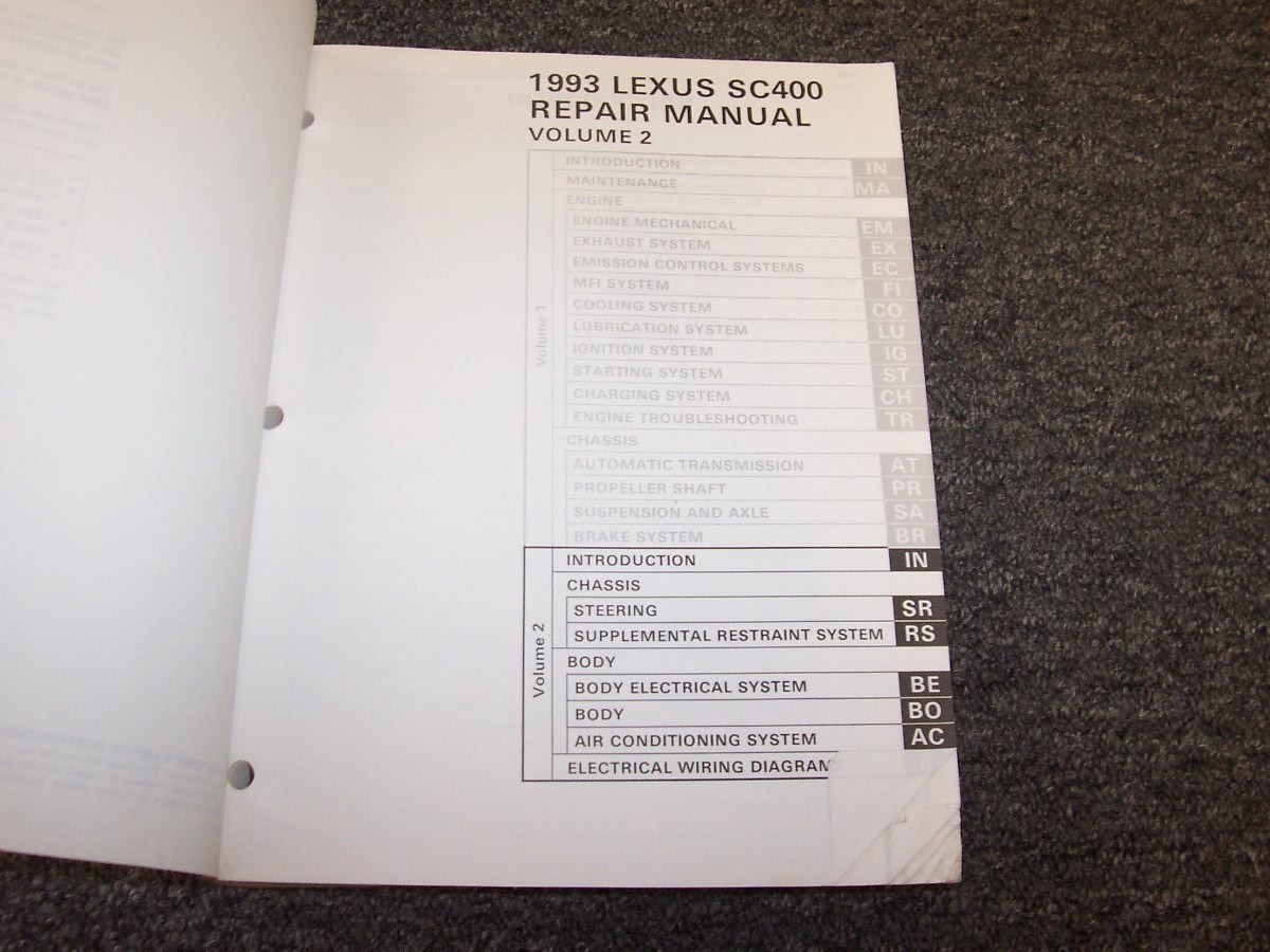 1993 Lexus SC400 Body Chassis Electrical Shop Service Repair Manual ...